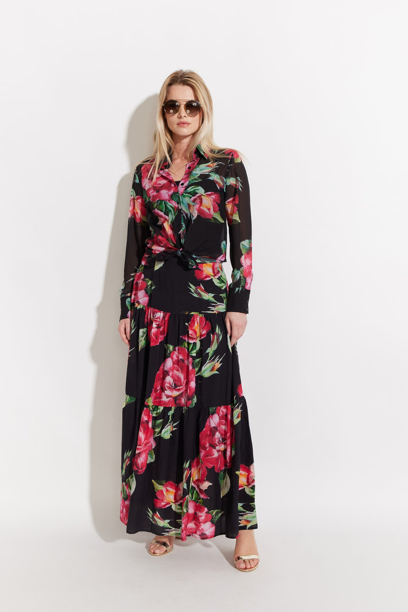 Printed Tiered Maxi Skirt – OO LA LA!