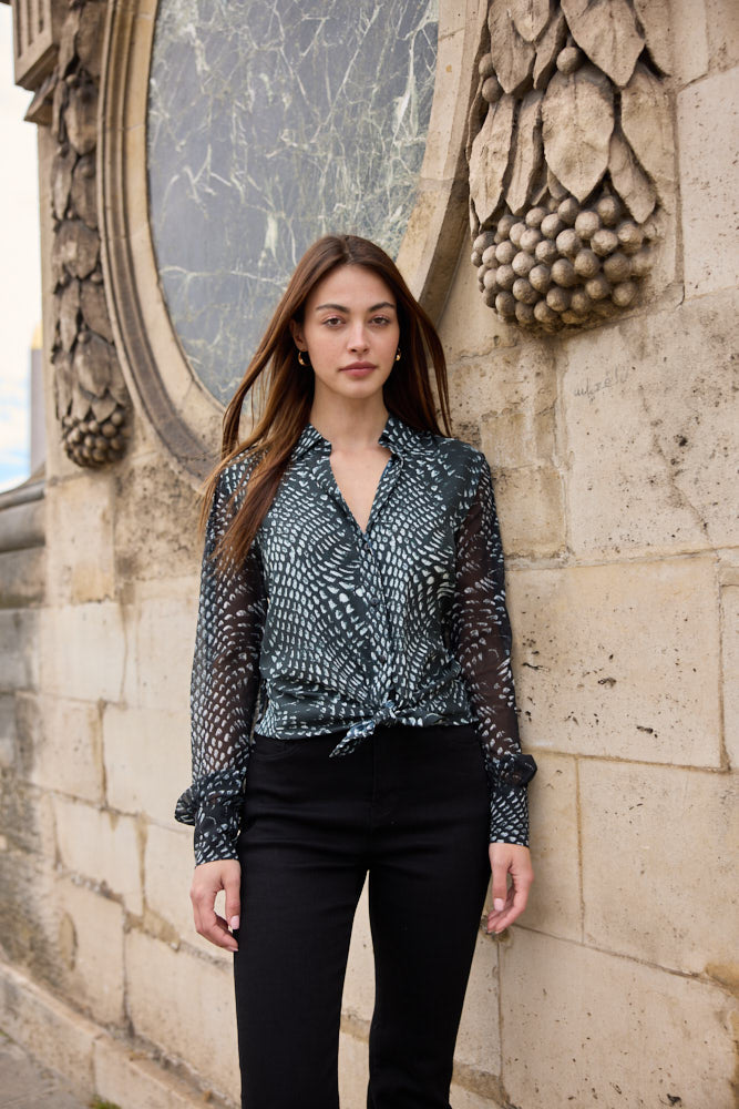 Anaconda Print Button Down Shirt Chiffon Sleeves – OO LA LA!